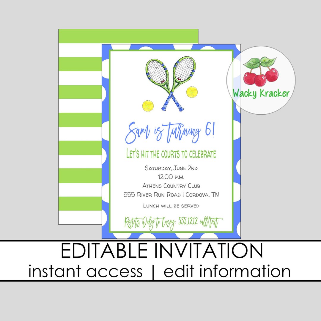 Tennis Boy Birthday Invitation, Tennis Party, Preppy Tennis Invite ...