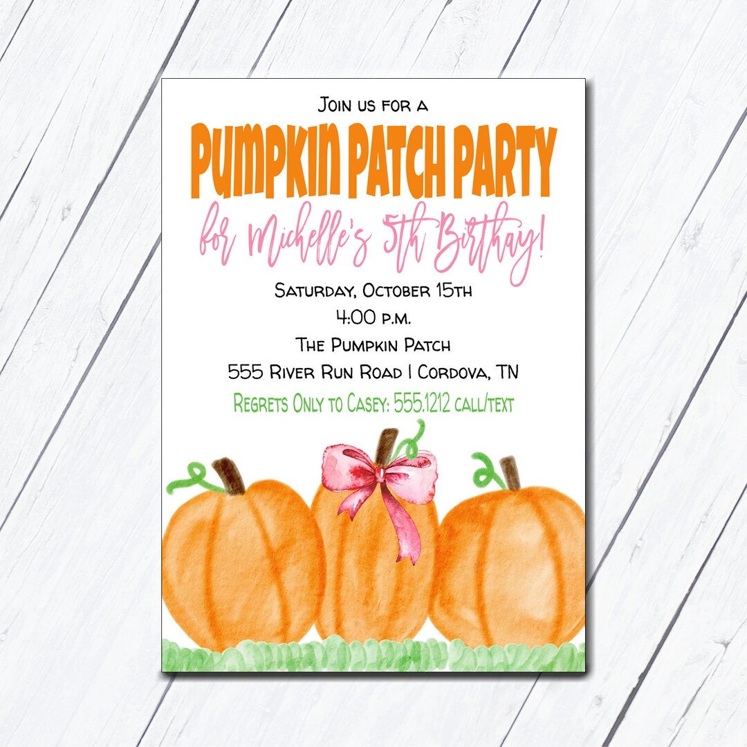 Pumpkin Patch Birthday Invitation for Girls, Pumpkin Invitation, Fall ...