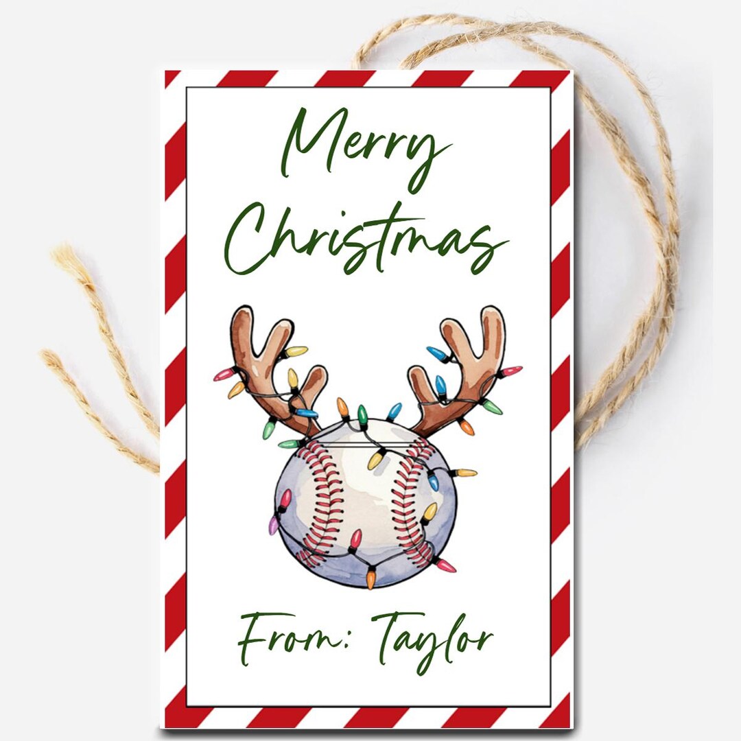 Baseball Christmas Gift Tag, Printable Holiday Tag for Players ...