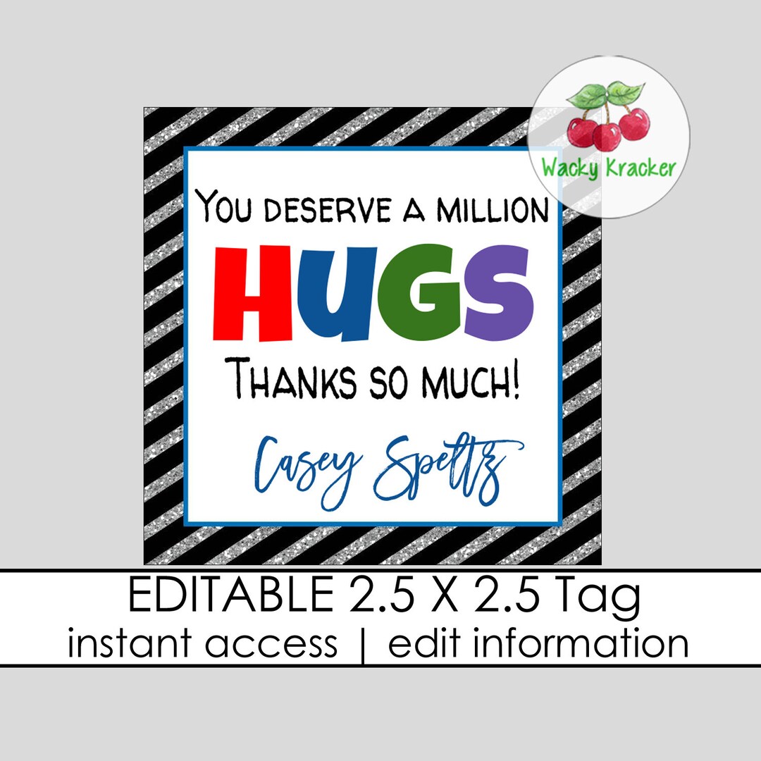 Hugs Volunteer Gift Tags, Appreciation Tag, Editable Gift Tag Template ...