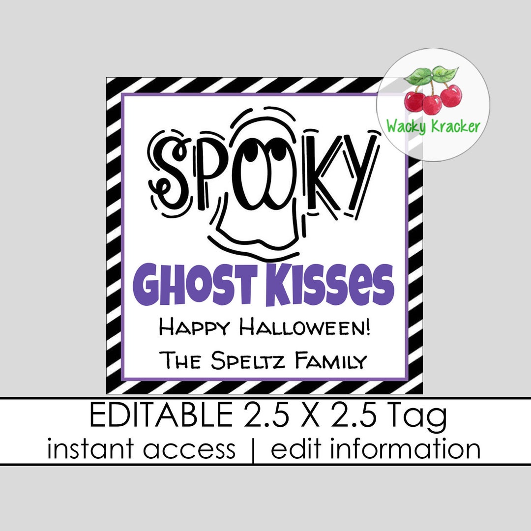 Ghost Kisses Gift Tag, Personalized Halloween Gift Tag, Halloween Candy ...