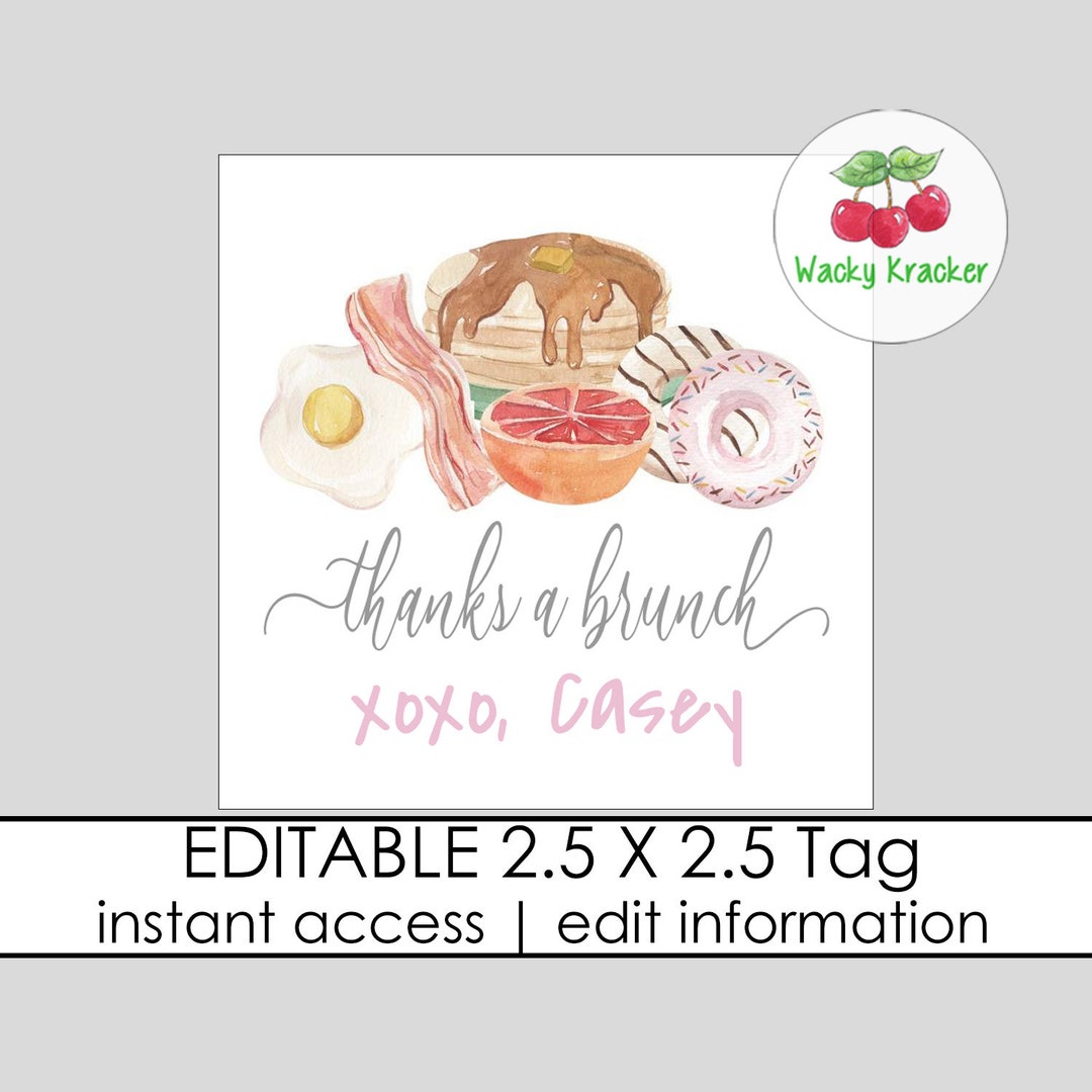Thanks a Brunch Tags, Breakfast Birthday Party Favor Tag, From the ...