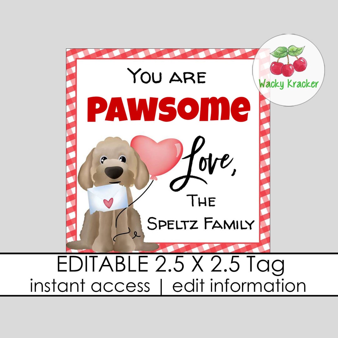 Dog Valentine Favor Tags, Happy Valentine's Gift Tag, Square Party ...