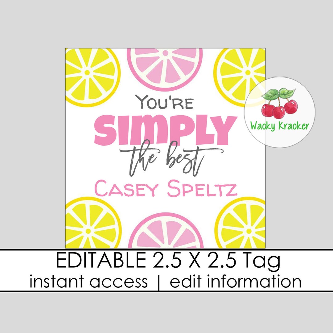 Simply the Best Tag, Lemon, Thank You School Tags, PTO PTA Volunteer ...