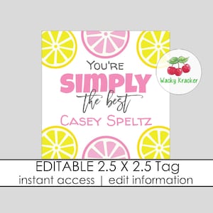 Simply the Best Tag, Lemon, Thank You School Tags, PTO PTA Volunteer ...