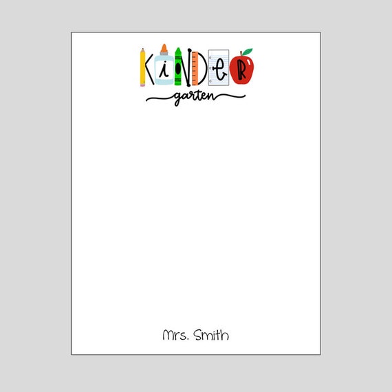 Kindergarten Grade Notepad Teacher Gift Personalized - Etsy