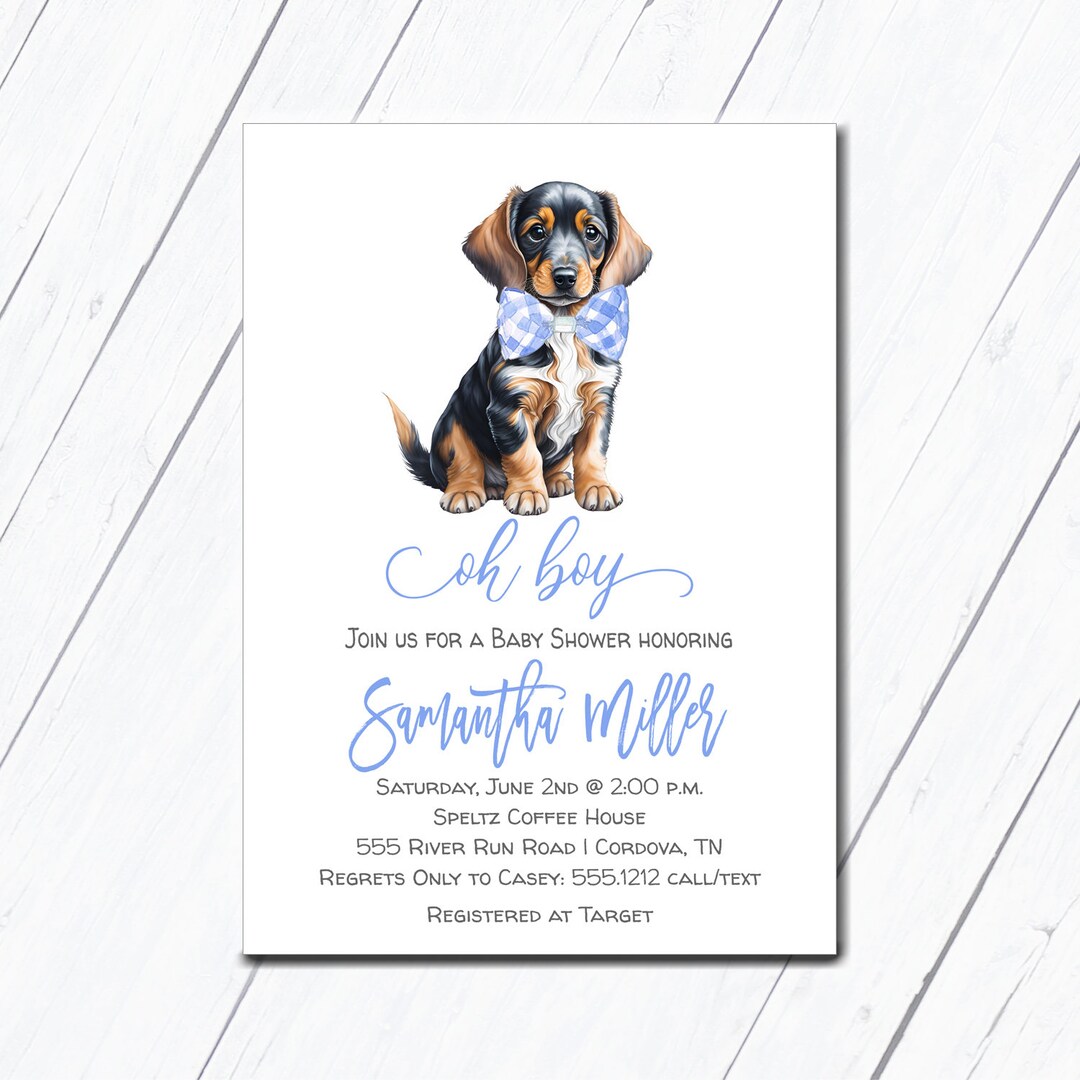 Dog Baby Shower Invitation, Dachshund Invitation, Boy Baby Shower ...