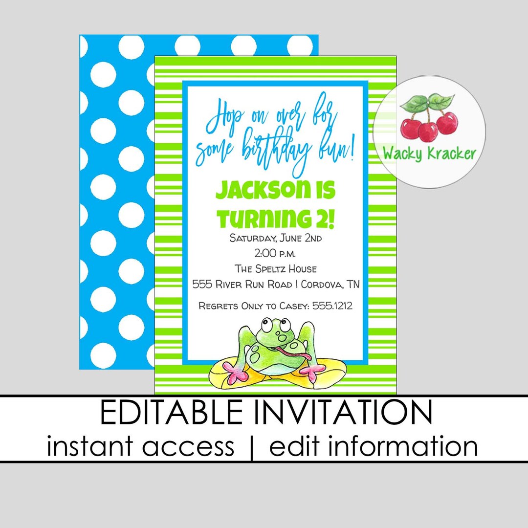 Frog Invitation, Hop on Over Birthday Party, First Birthday Invite ...