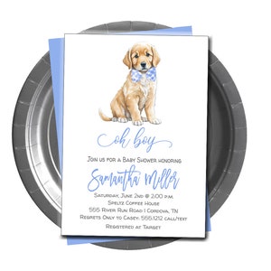 Dog Baby Shower Invitation, Boy Baby Shower, Golden Retriever, Diaper ...