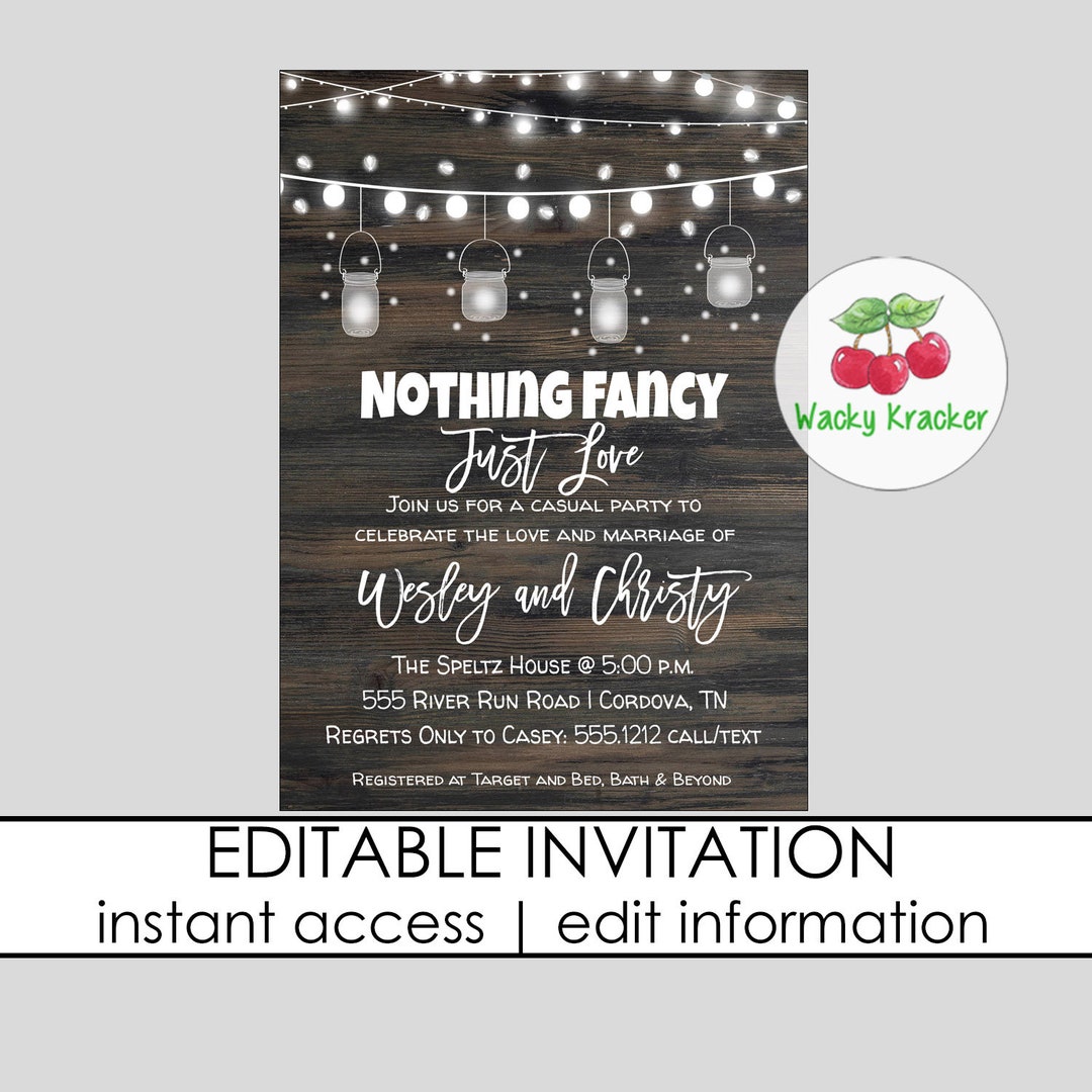 Nothing Fancy Casual Party Invitation, Couples Bridal Shower, Barn ...