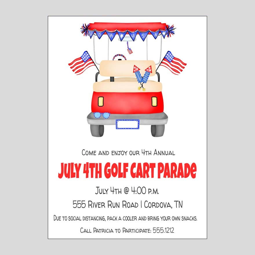 Golf Cart Parade Invitation, July 4th Invitation, Stars and Stripes ...