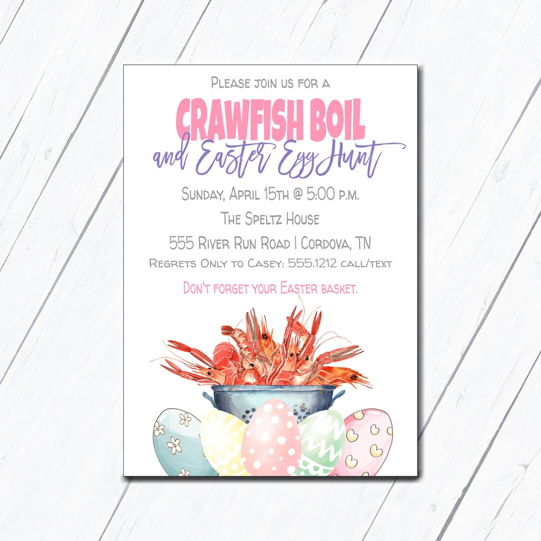 Crawfish Boil Invitation, Easter Egg Hunt Invitation, Printable Easter ...