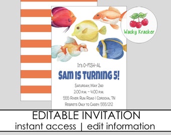 Fishing Birthday Invitation O-fish-ally Invitation Editable - Etsy