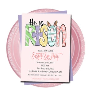 Religious Easter Invitation, Easter Egg Hunt Invitation, He is Risen ...