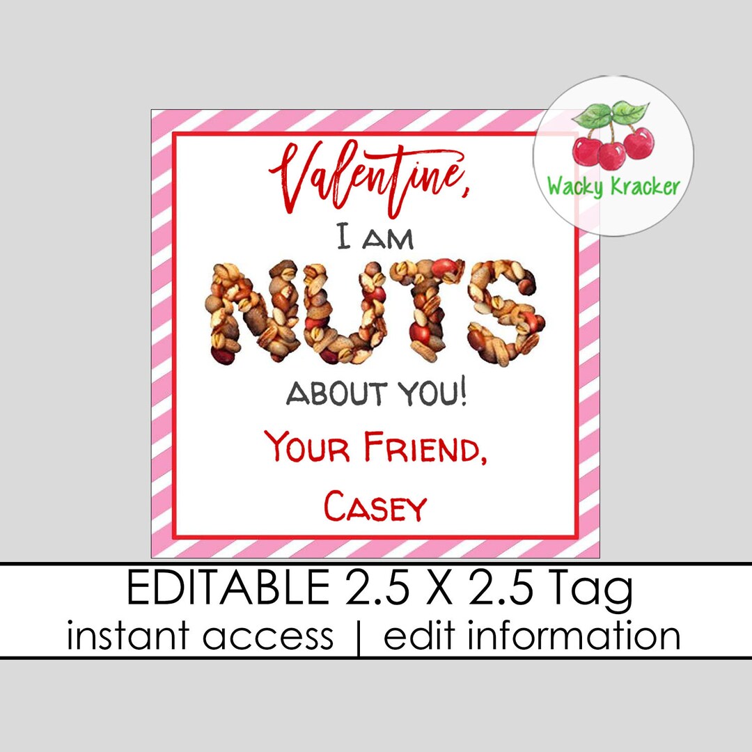 Nuts About You Valentine Favor Tags, Happy Valentine's Gift Tag, Square ...