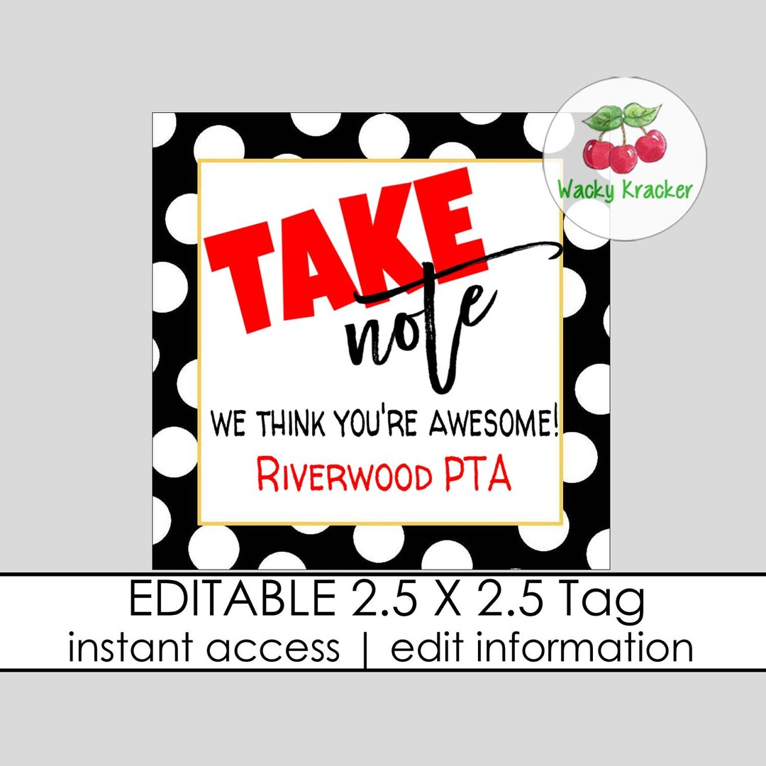 Take Note Tags, Teacher Staff PTO PTA Volunteer Gift Tags, Notepad ...