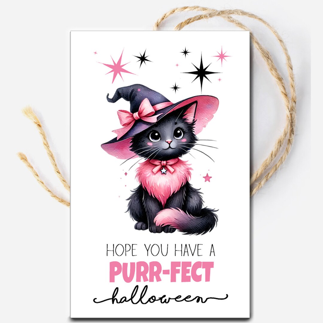 Printable Cute Cat Halloween Gift Tag Digital Download Halloween Gift ...