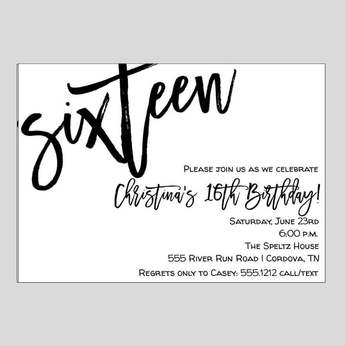16 Birthday Invitation Sweet Sixteen Birthday Party Black Etsy