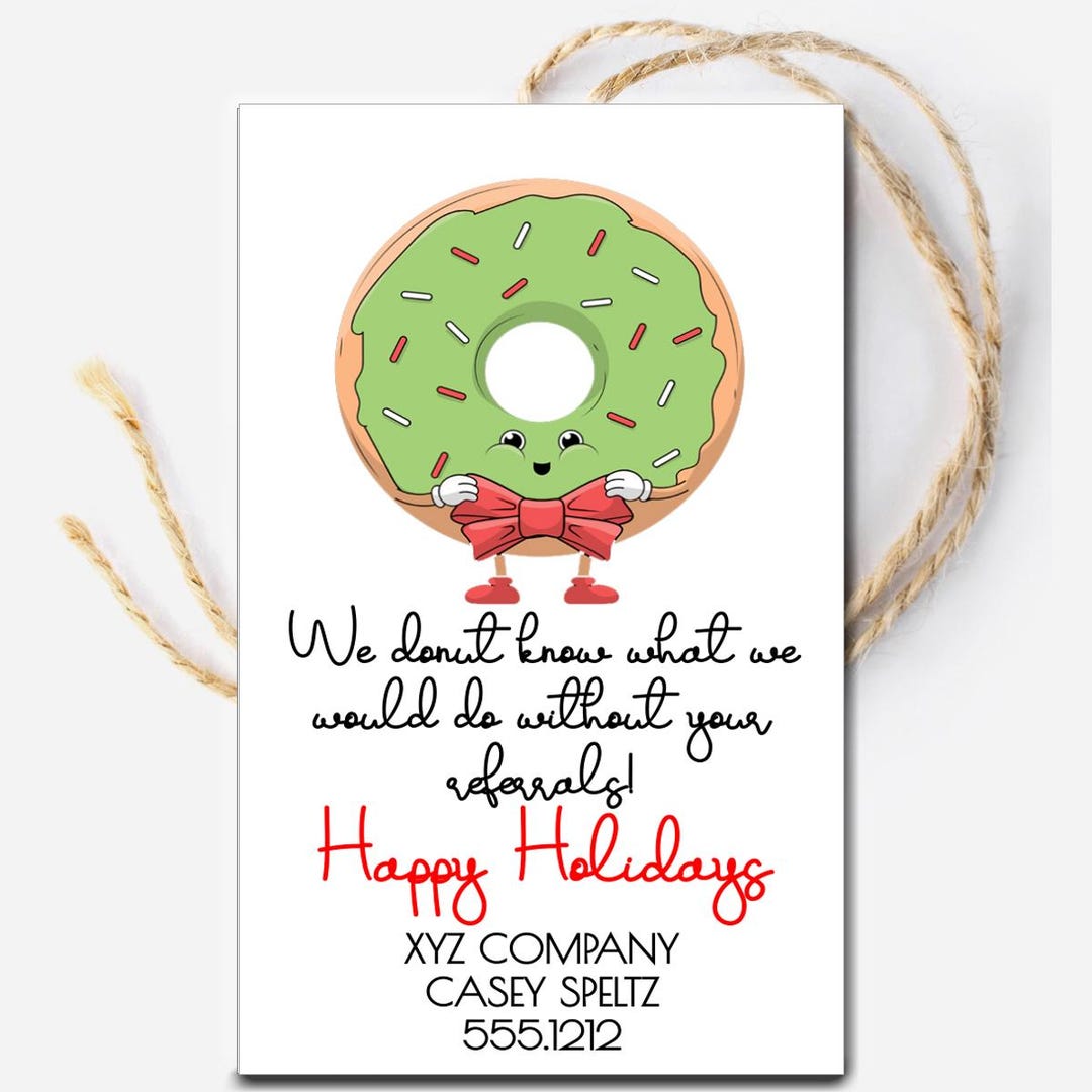 Printable Christmas Donut Referral Business Marketing Tag, Guest Gifts ...