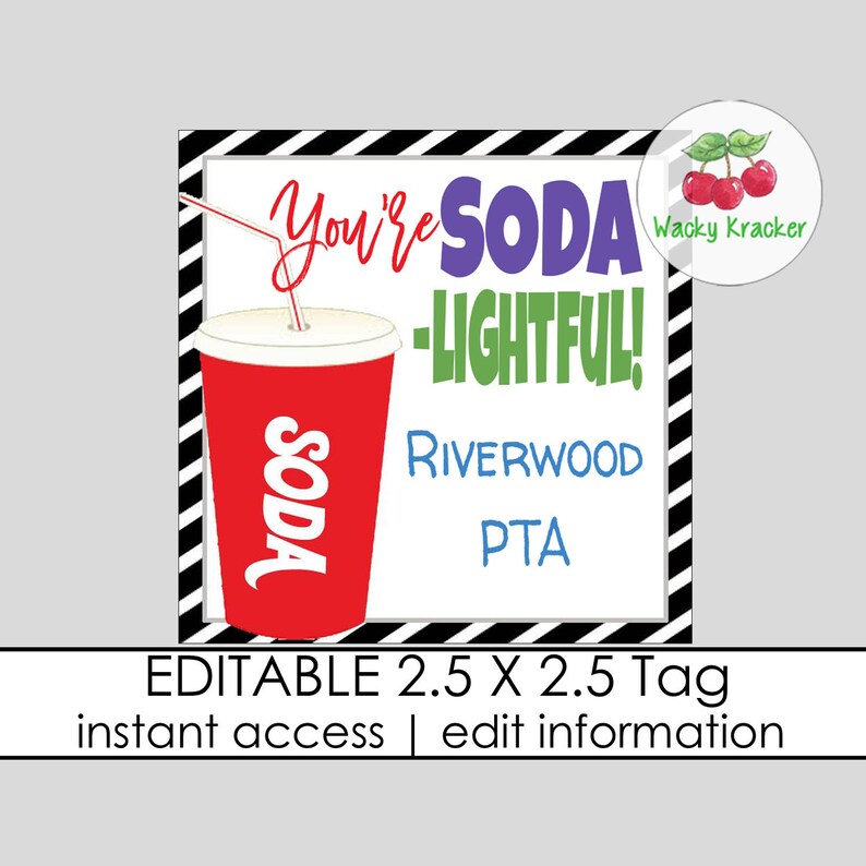 Soda Appreciation Tags Soda-lightful Gift Beverage Thank You | Etsy