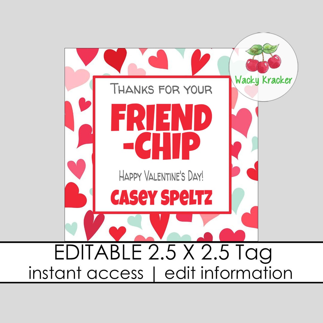 Chip Valentine Favor Tags, Happy Valentine's Gift Tag, Square Party ...