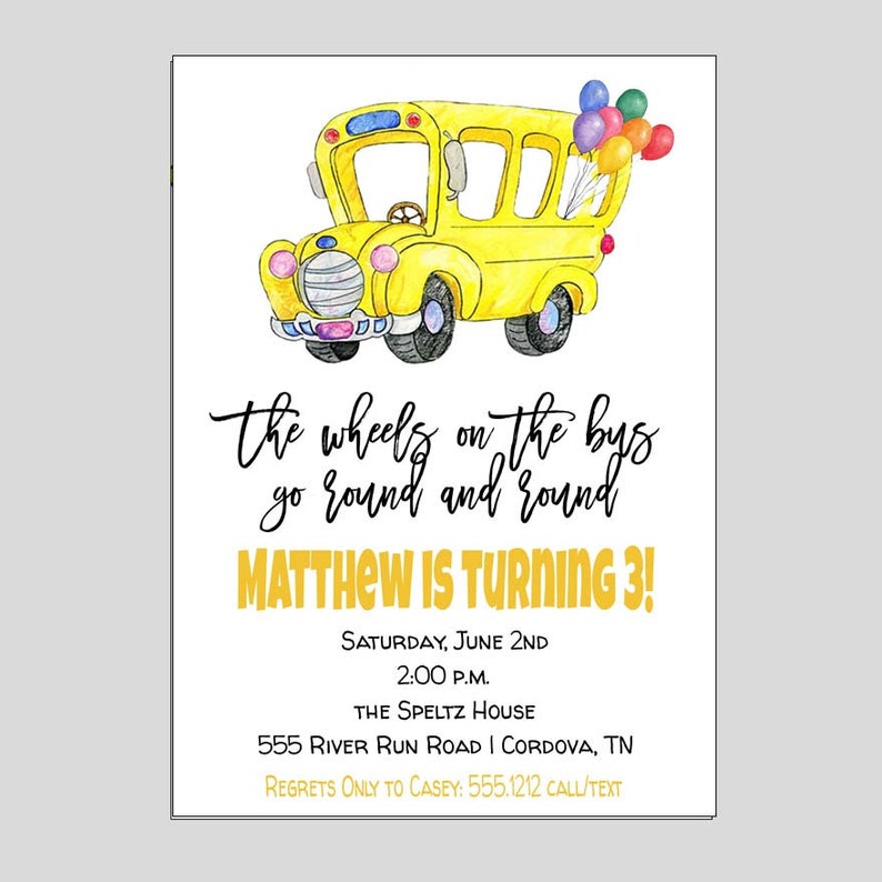 Bus Invitation School Bus Birthday Party Party Bus Invite - Etsy