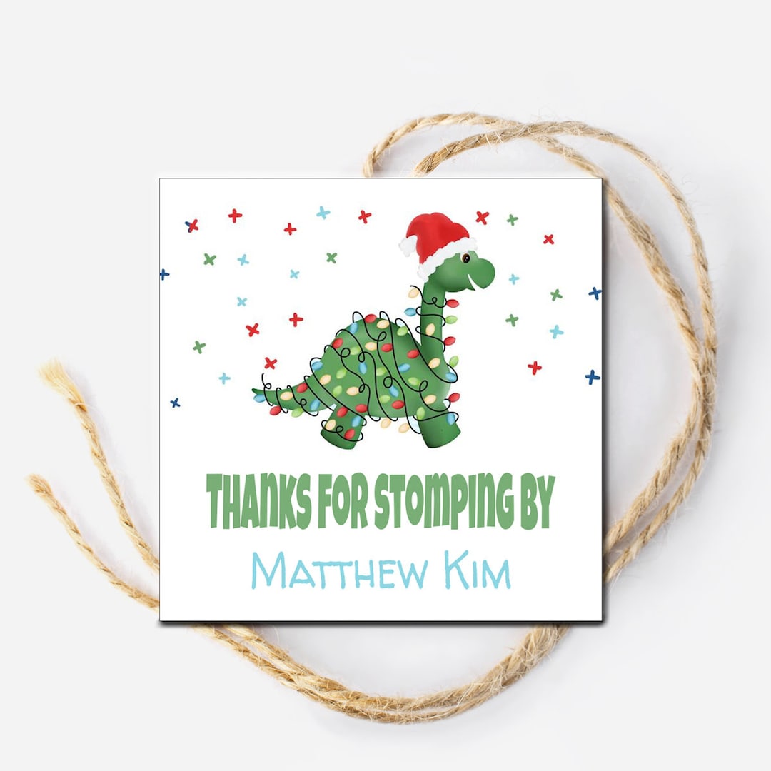 Dinosaur Tag, Christmas Dinosaur, Personalized Gift Tag, Christmas ...