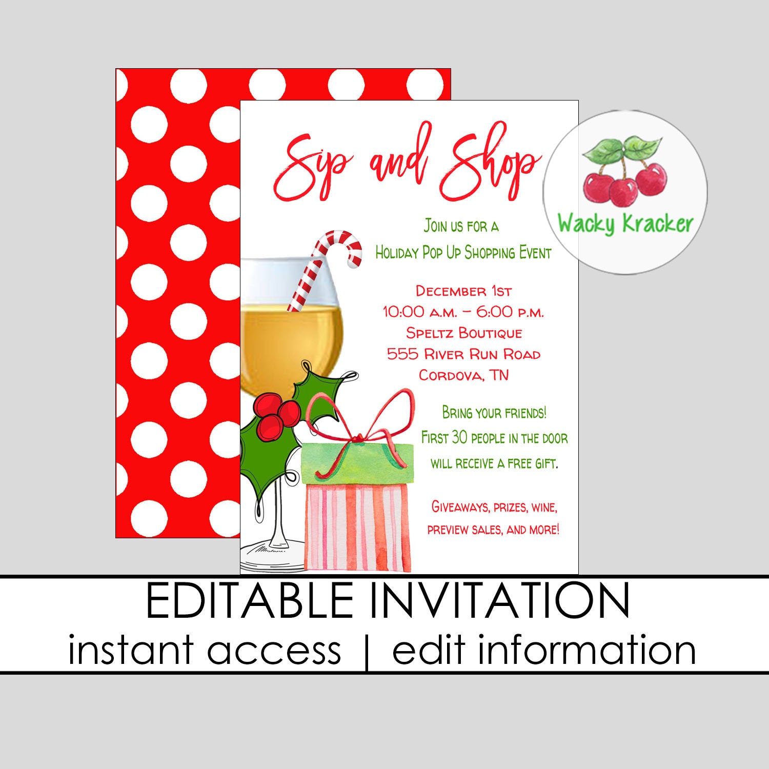 Pop Up Shop Sip and Shop Invitation Christmas Wine Shopping | Etsy