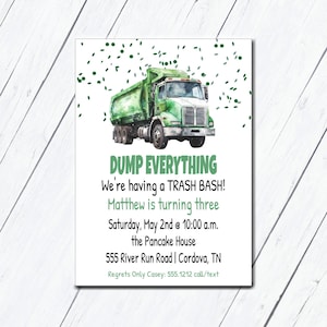 Garbage Truck Birthday Invitation, Trash Bash Birthday Invite, Editable ...