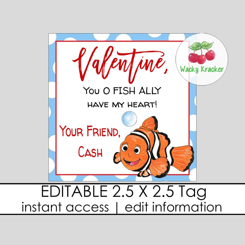 Fish Valentine Tags, Happy Valentine's Gift Tag, Editable Gift Tag ...