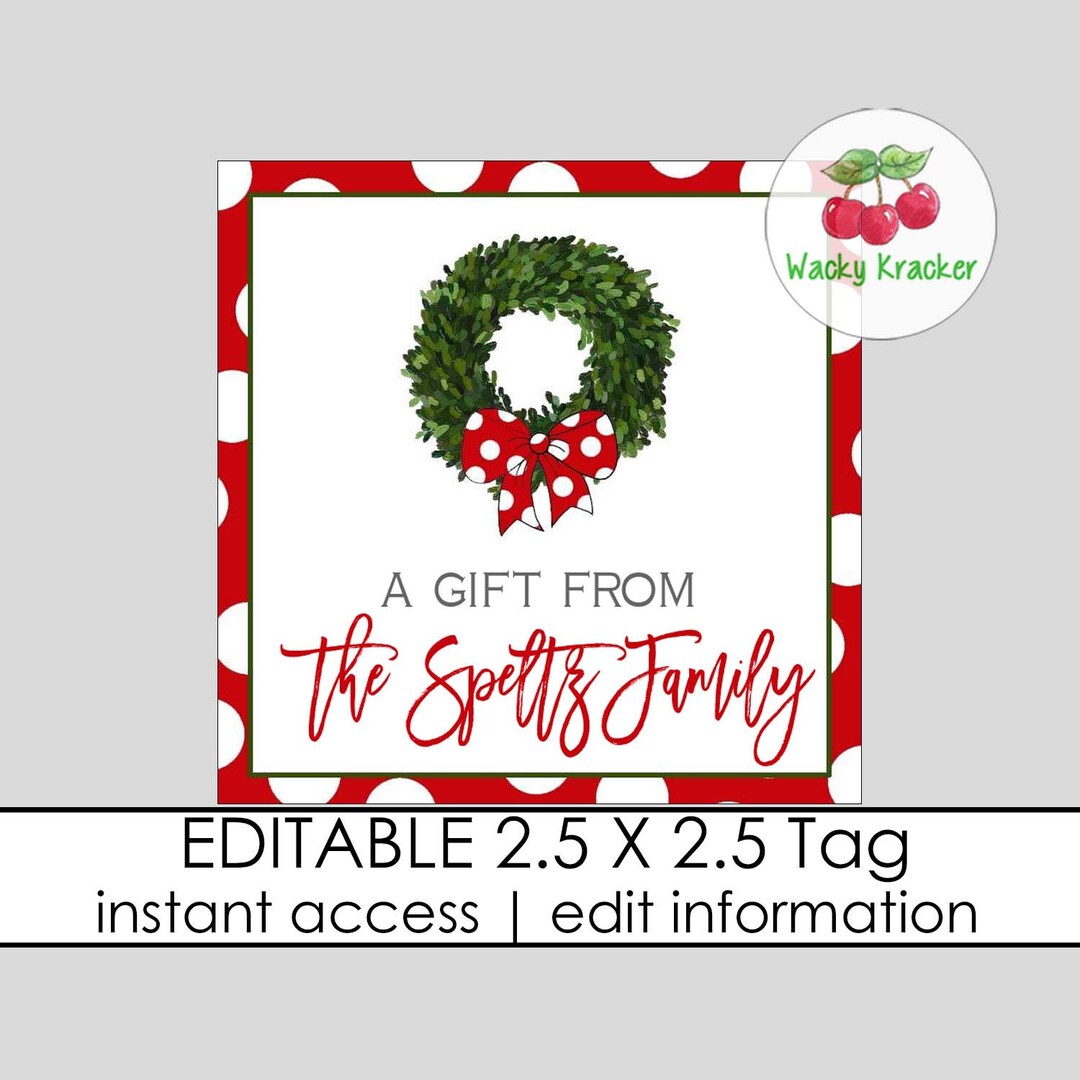 Personalized Christmas Boxwood Wreath Gift Tag, Enclosure Card, Holiday ...