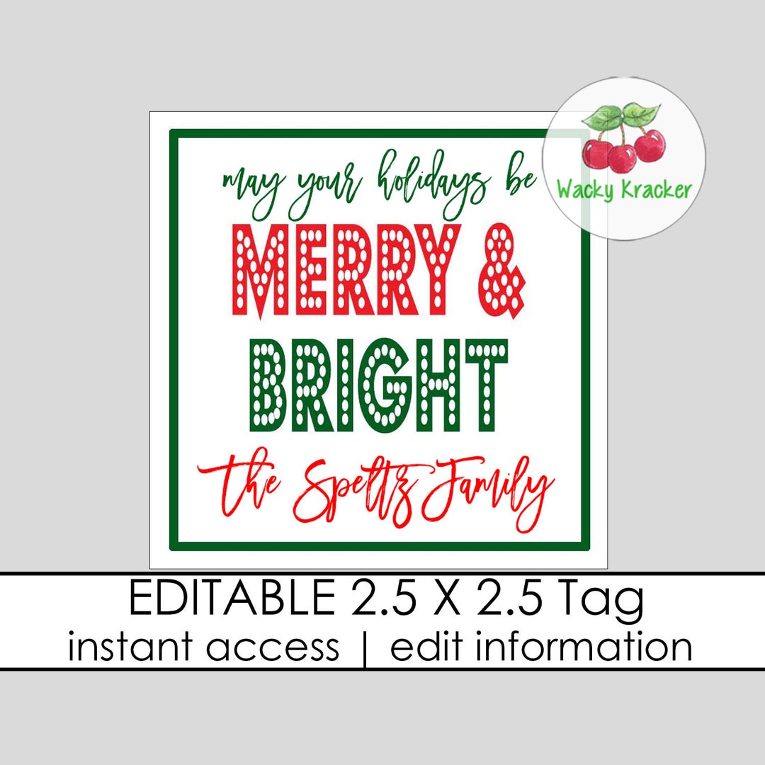 Merry and Bright Gift Tag, Happy Holiday Gift Tag, Merry Christmas Tag ...