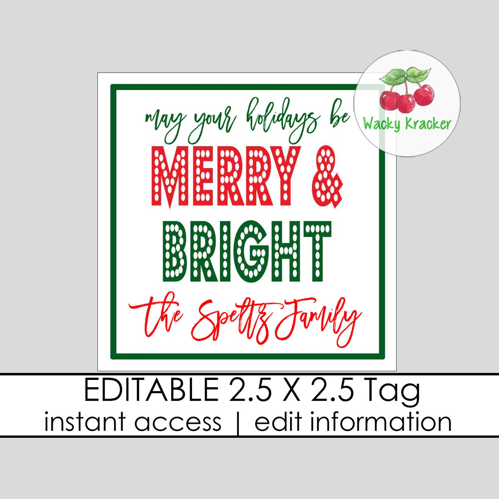Merry and Bright Gift Tag Happy Holiday Gift Tag Merry | Etsy