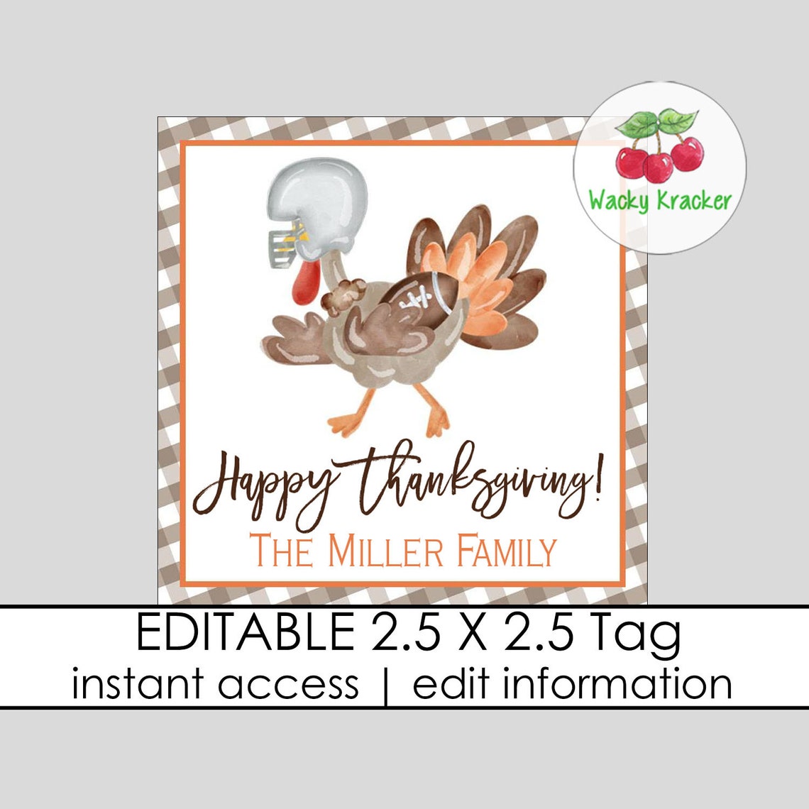 Thanksgiving Gift Tag Football Turkey Tags Friendsgiving - Etsy