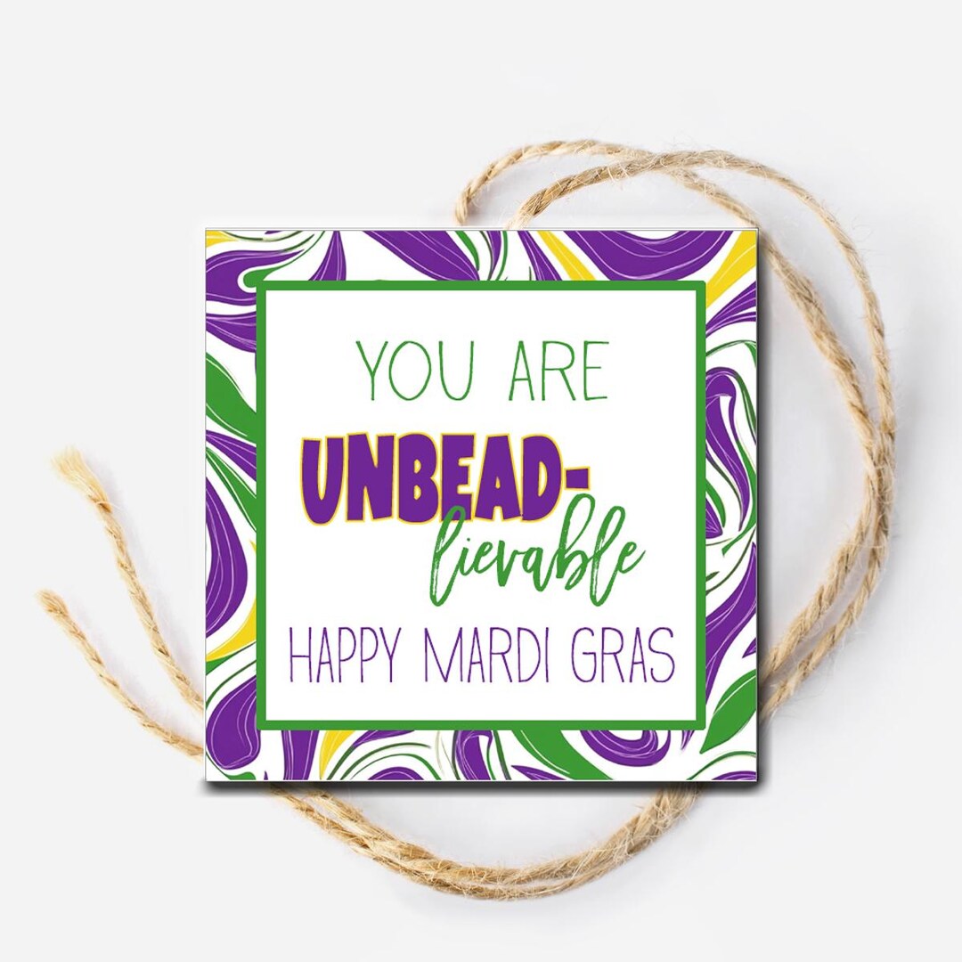 Mardi Gras Bead Gift Tags, Mardi Gras Favor Tag, Fat Tuesday Birthday ...