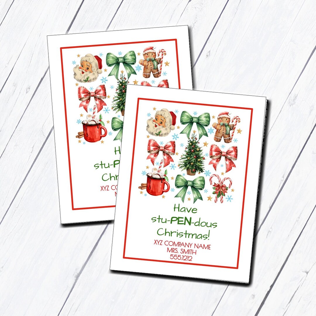 Printable Christmas Pen Referral Business Marketing Tag, Guest Gifts ...