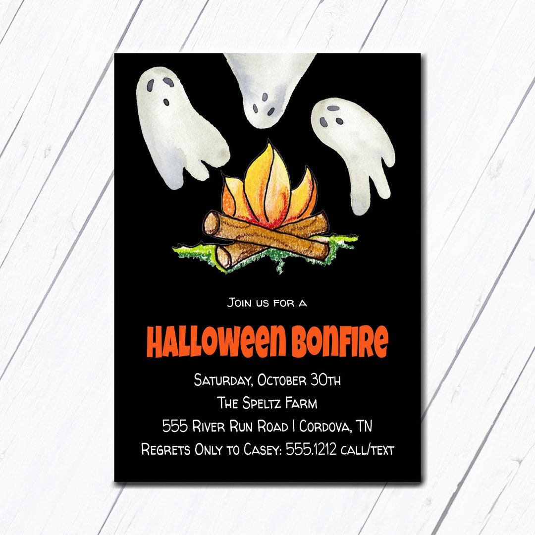 Bonfire Invitations, Haunted Bonfire, Halloween Invitation, Bonfire ...
