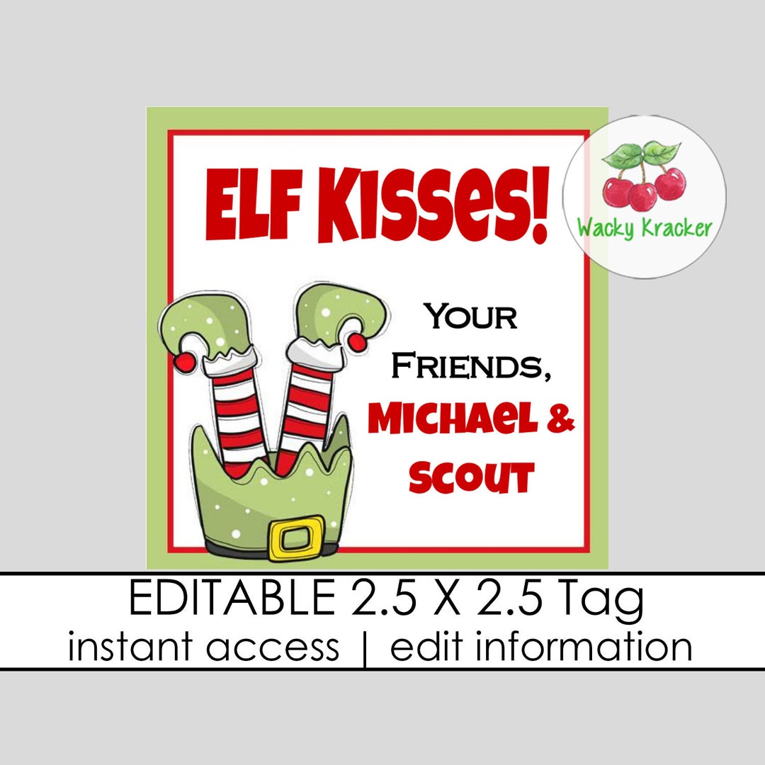 Elf Kisses Gift Tag, Happy Holiday Gift Tag, Merry Christmas Tag ...