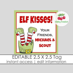 Elf Kisses Gift Tag, Happy Holiday Gift Tag, Merry Christmas Tag ...