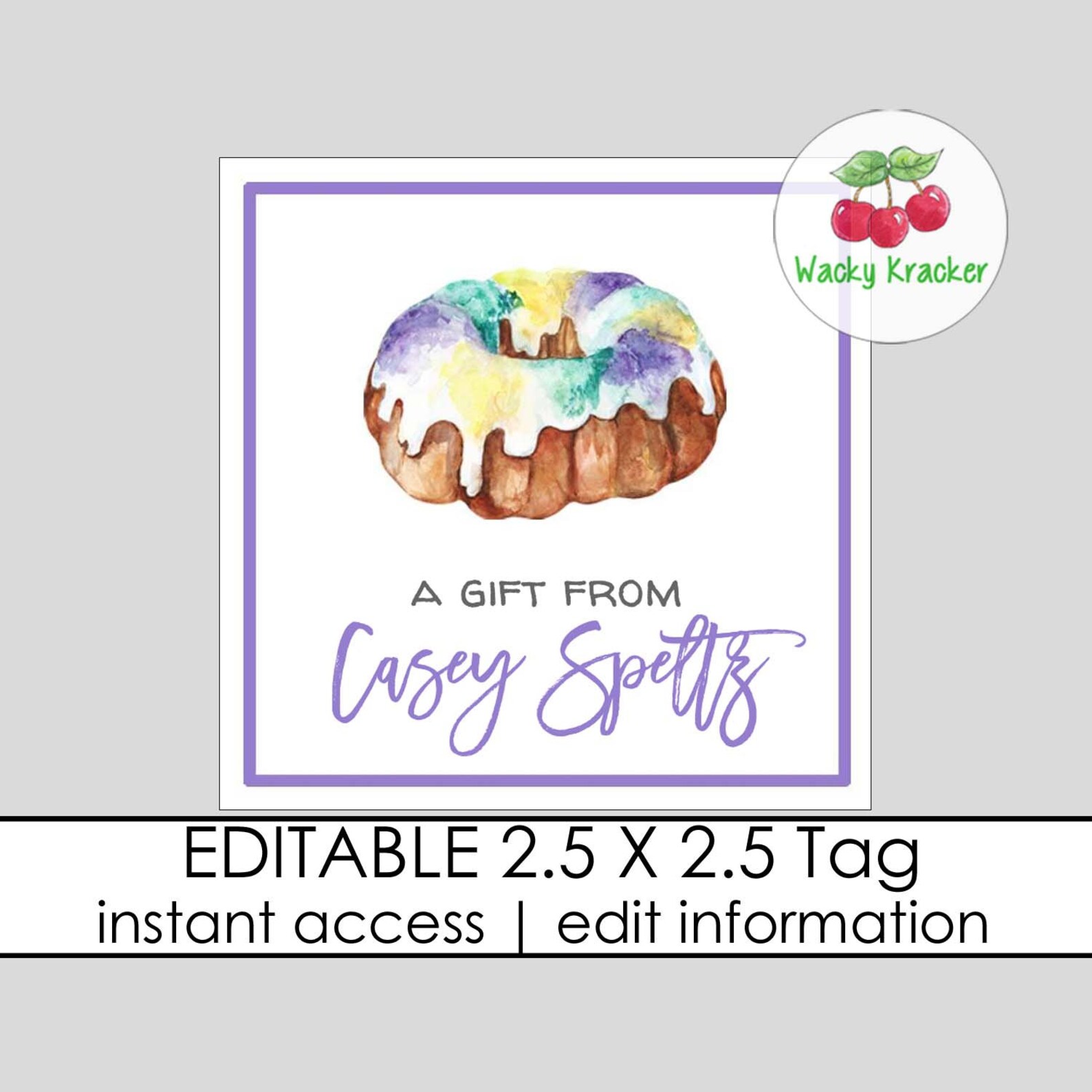 King Cake Gift Tags Mardi Gras Gift Tag Square Party Favor | Etsy