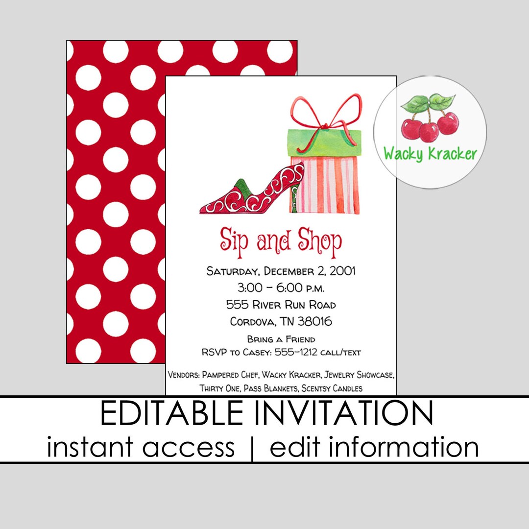 Sip and Shop Invitation Christmas Shopping Editable - Etsy