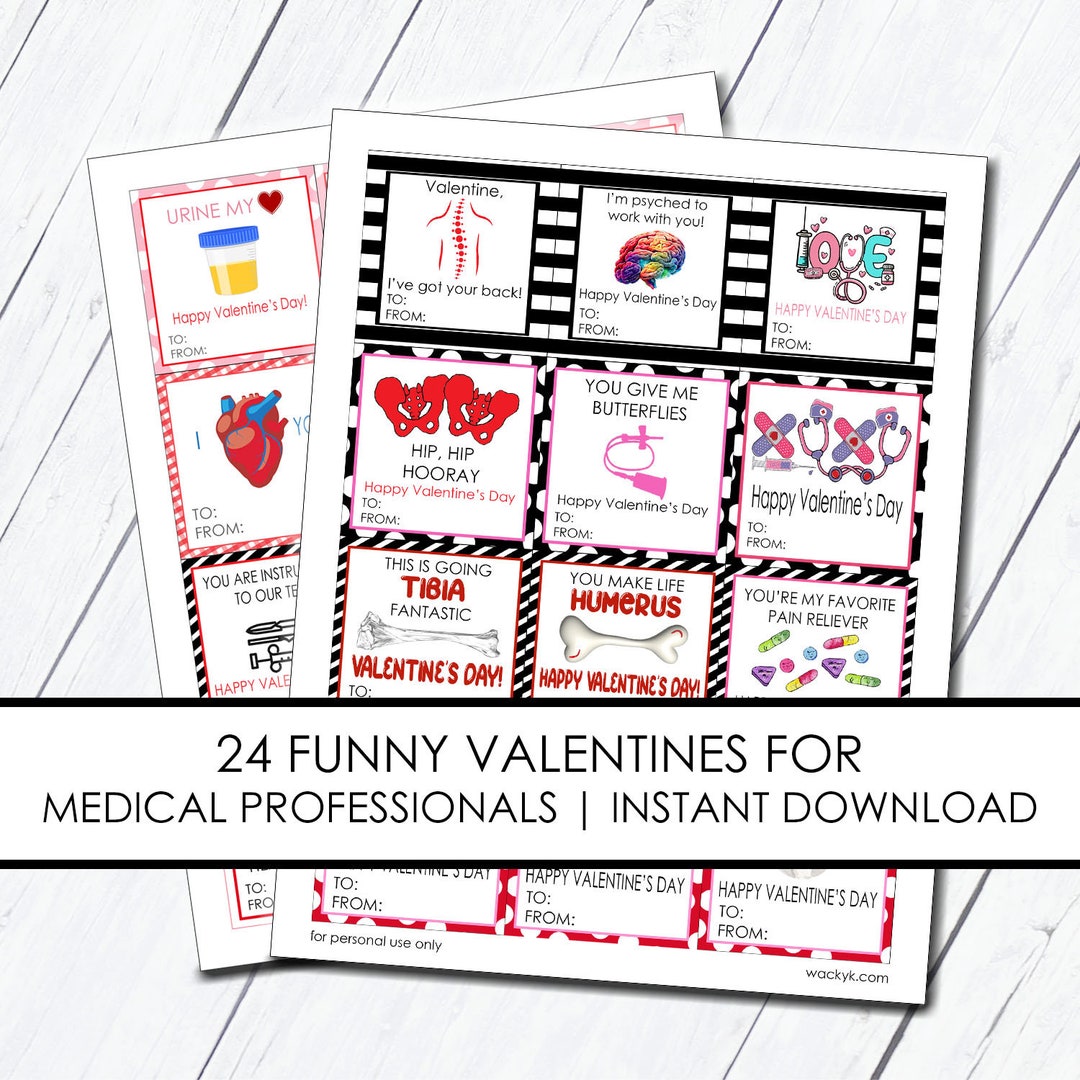 Funny Medical Valentine's Day Cards, 24 Instant Downloads for Doctors ...