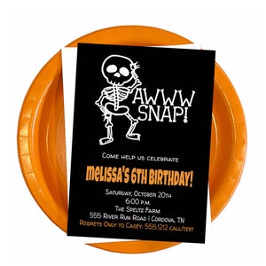 Skeleton Invitation, Skeleton Invite, Halloween Birthday Invitation ...