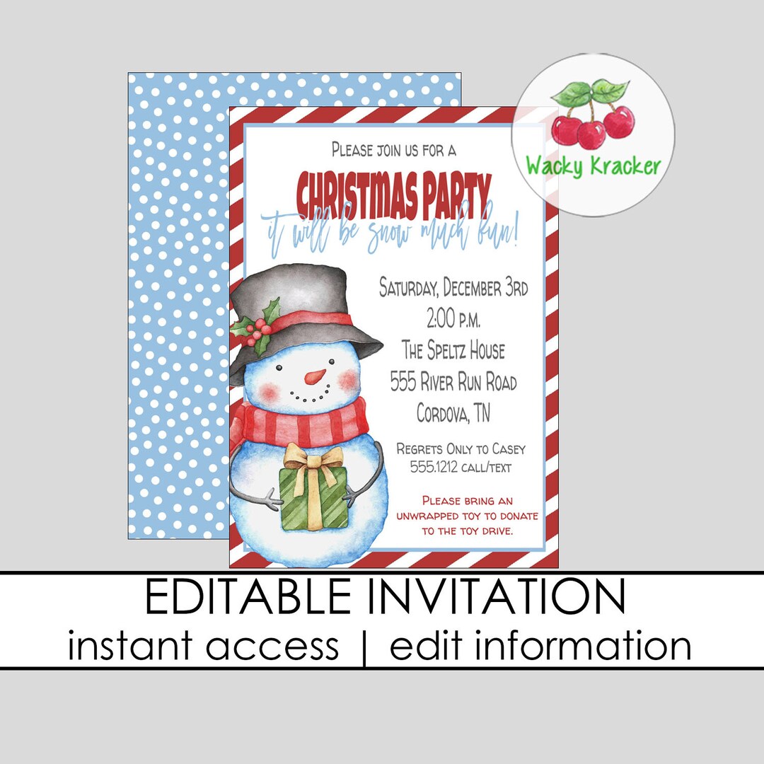Snowman Christmas Party Invitation Holiday Party Invite Snow - Etsy