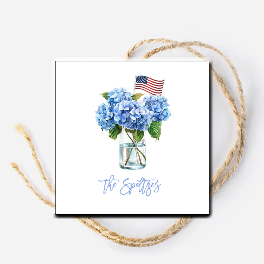 Personalized Hydrangea Enclosure Card Tag, Printable July 4th Tag ...