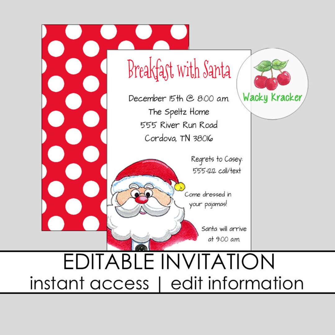Breakfast With Santa Invitation, Pajamas and Pancakes Party, Editable ...
