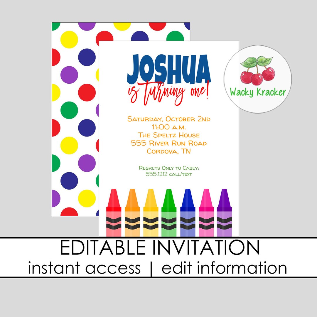Colorful One Year Birthday Invitation, Art Party, First Birthday Invite ...