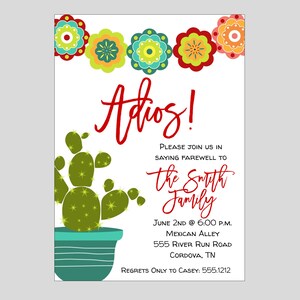 Adios Farewell Invitation, Going Away Invitation, Mexican Fiesta Good ...