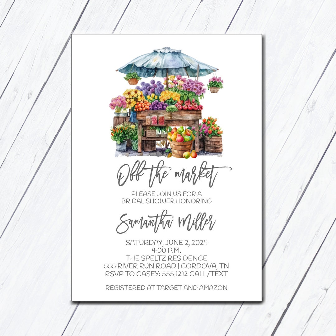 Farmers Market Bridal Shower Invitation, off the Market Invite, Digital ...