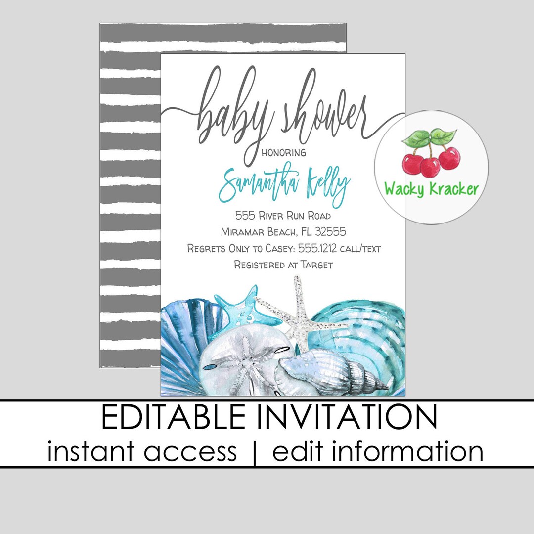 Seashell Baby Shower Invitation, Beach Ocean Shower, Under the Sea ...